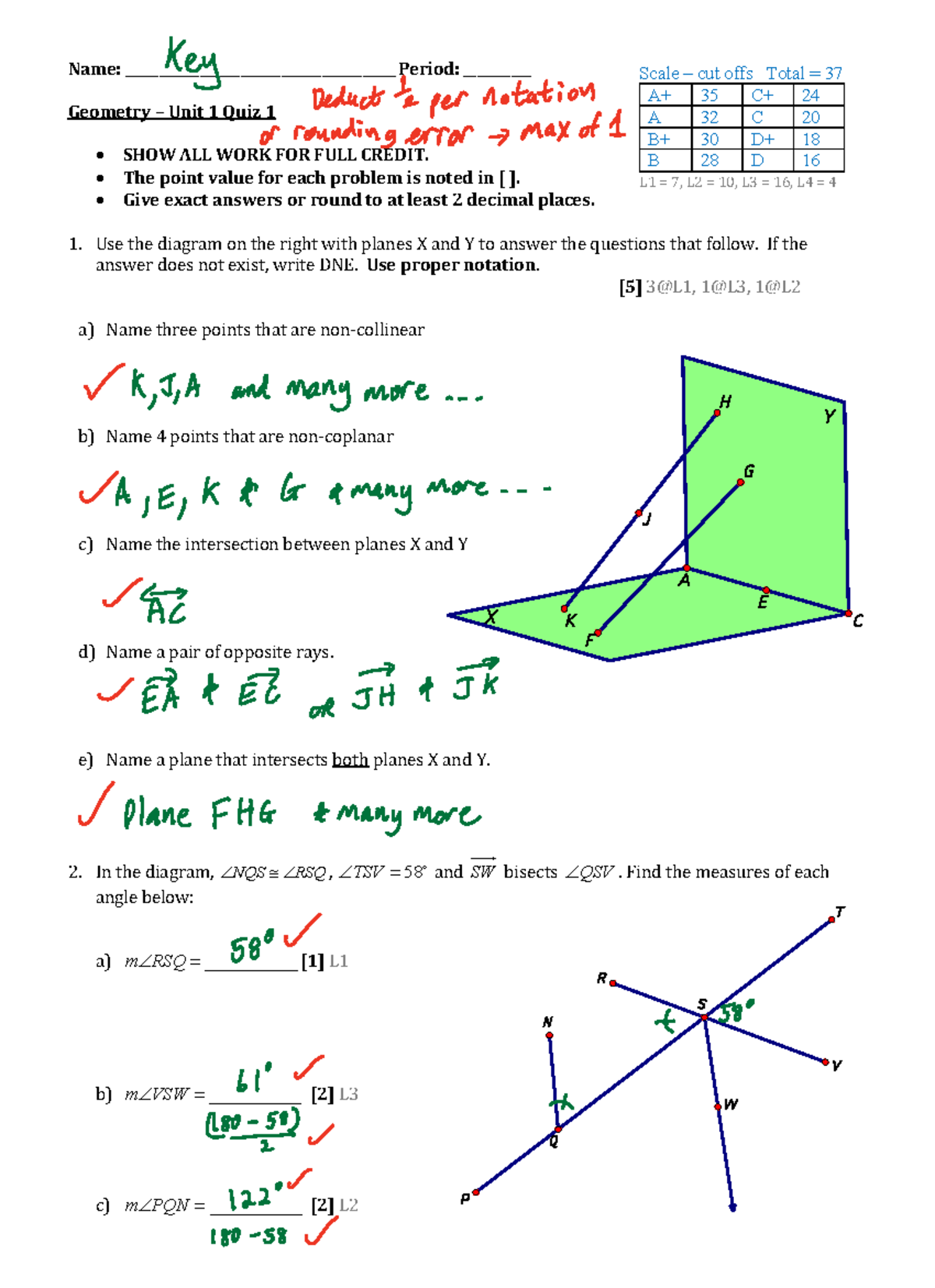 Geom U1Q1V1 2019 - KEY - U1 Quiz - X Y A C H K F G E J Q S N R P T V W ...