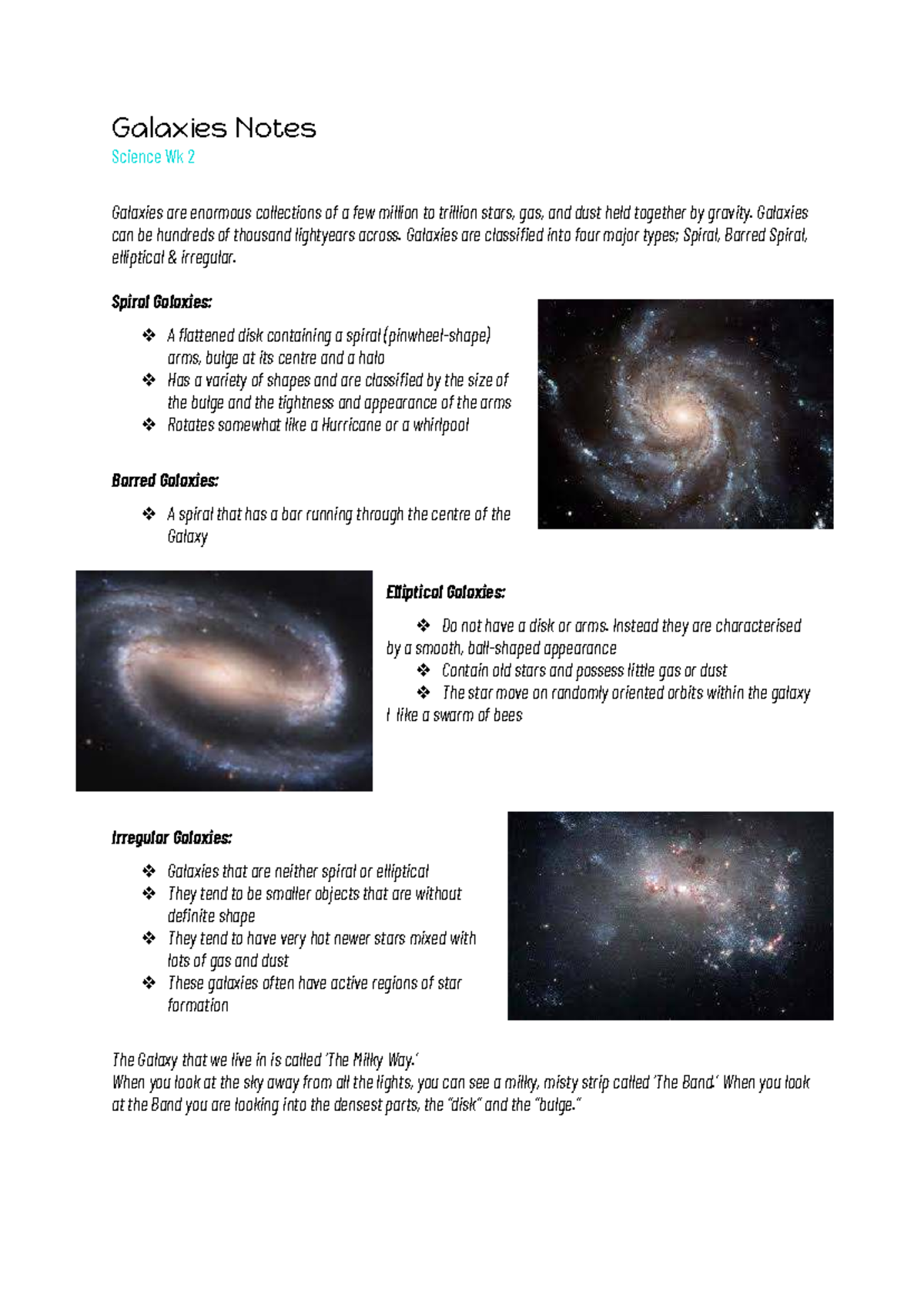 Galaxies Notes - Science Wk 2: Types and Characteristics - Studocu