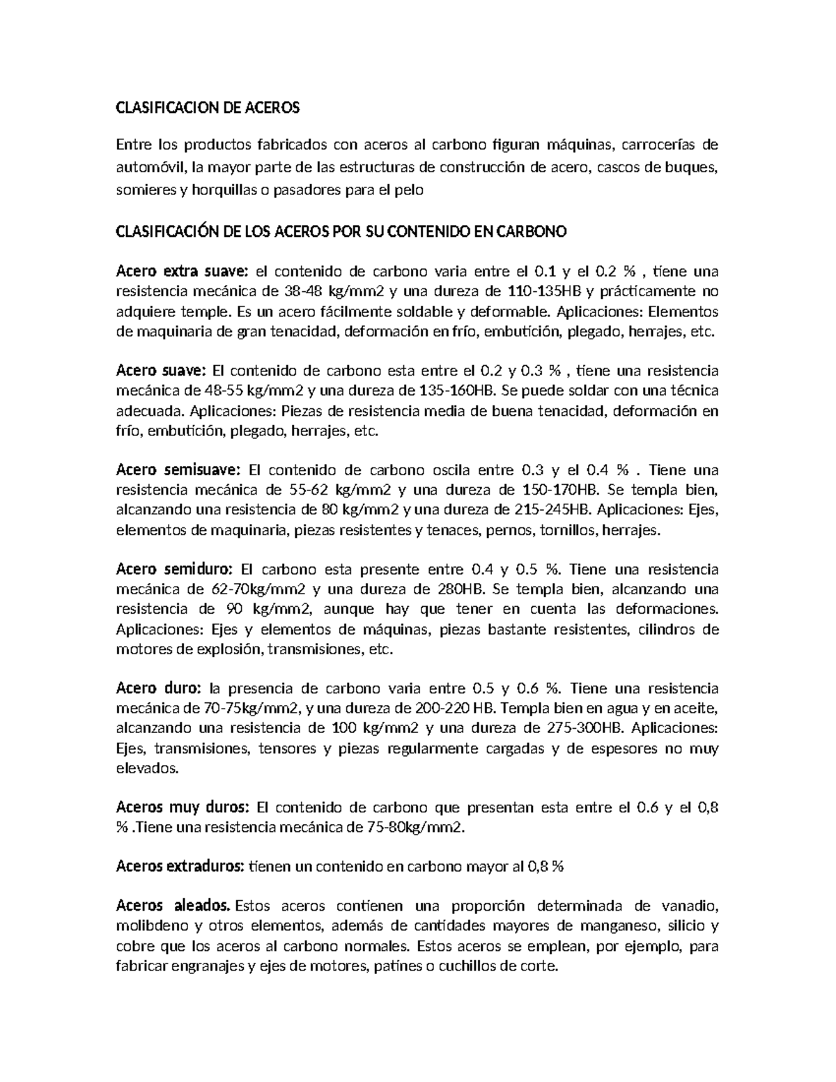 Clasificación de Aceros: Tipos y Propiedades de Acero al Carbono - Studocu
