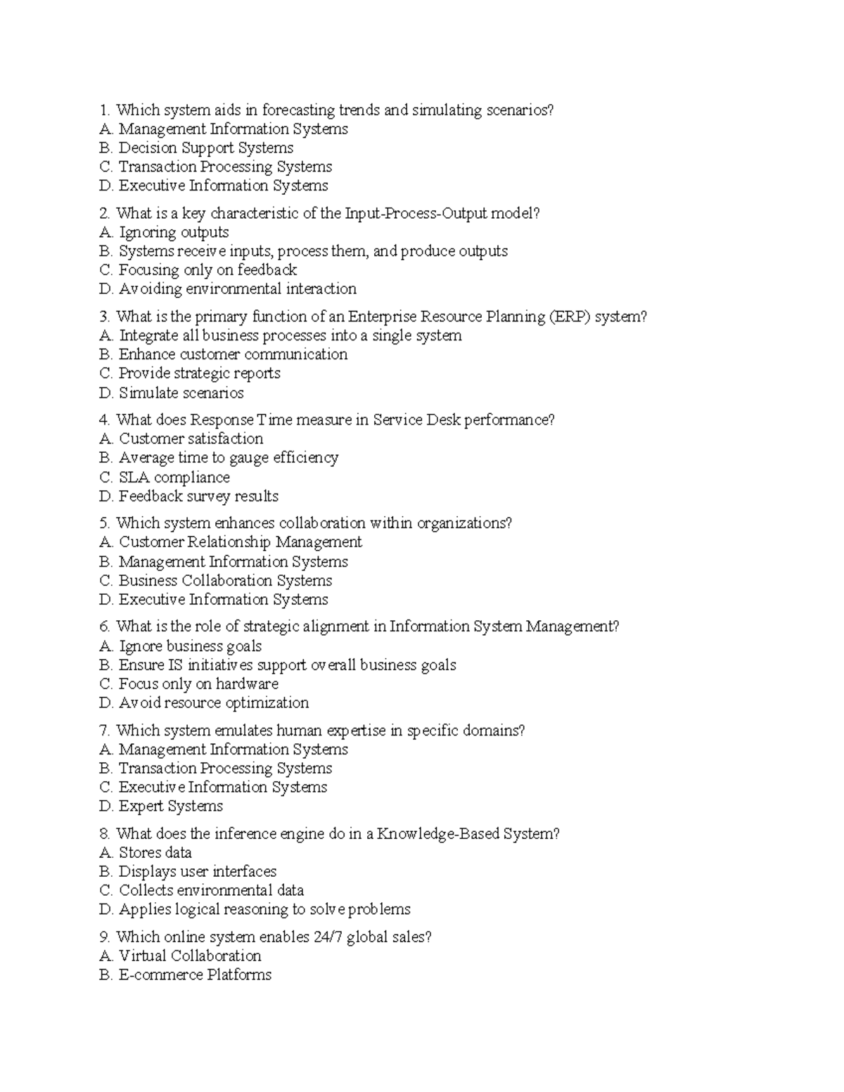 Ôn Tập 052025 - Quiz on Information Systems and Their Functions - Studocu