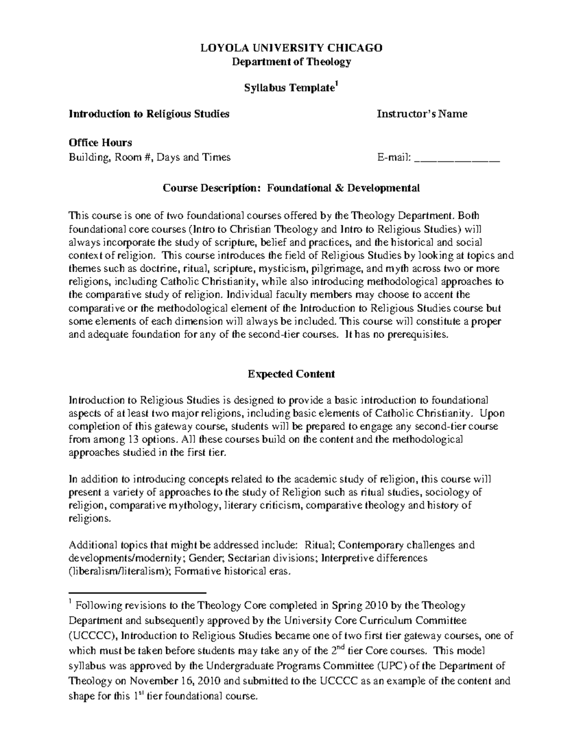 Theo 107: Introductory Syllabus for Religious Studies Course - Studocu