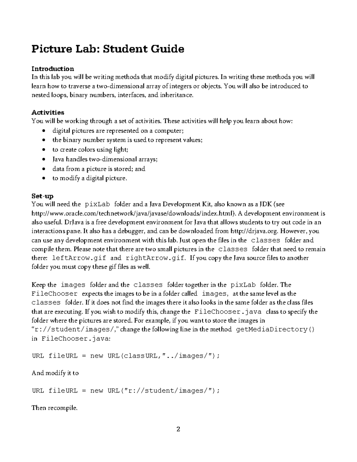 Digital Picture Lab Guide: Modifying and Exploring Images in Java - Studocu