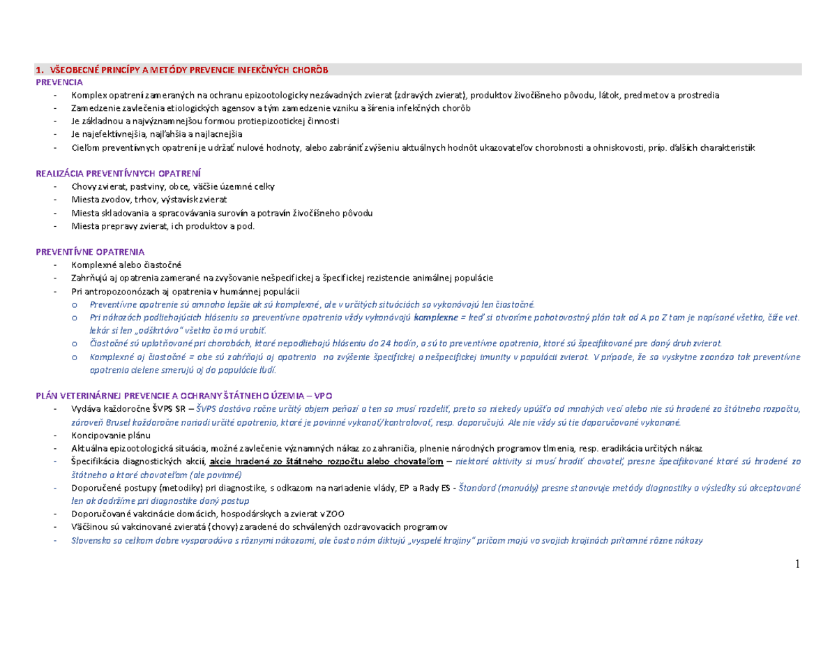 PVM skuska - Preventívne opatrenia a diagnostika infekčných chorôb ...