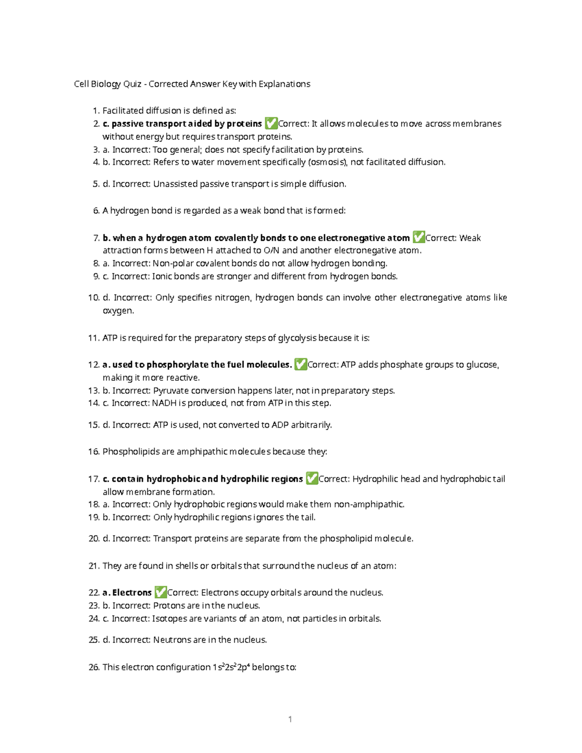 Cell Biology Quiz (CB101) Answer Key with Explanations - Studocu