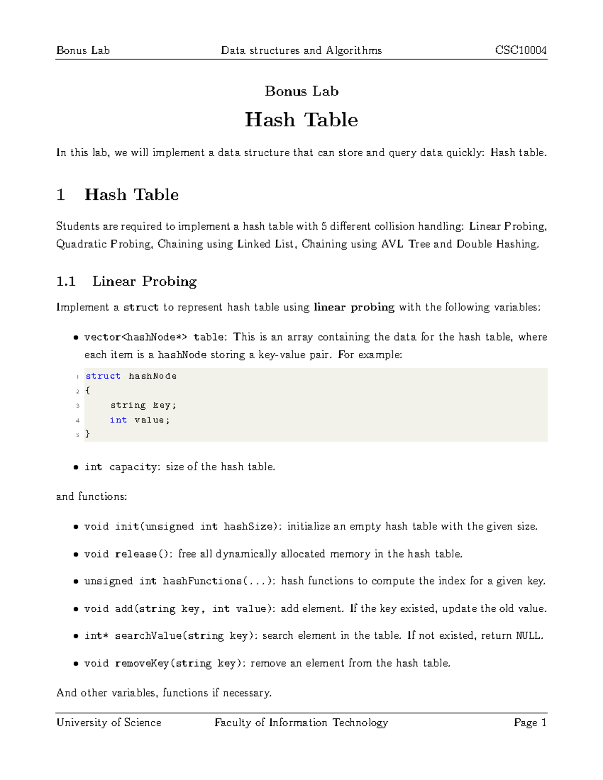 Bonus lab - Hash table implementation in data structures and algorithms ...