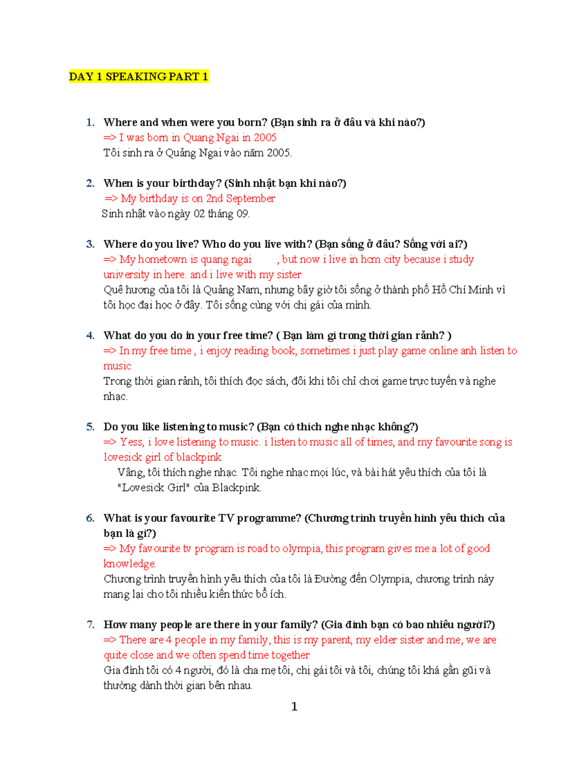 DAY 1 SPEAKING PART 1: Personal Information & Hobbies (Tiếng Anh Nói 1 ...