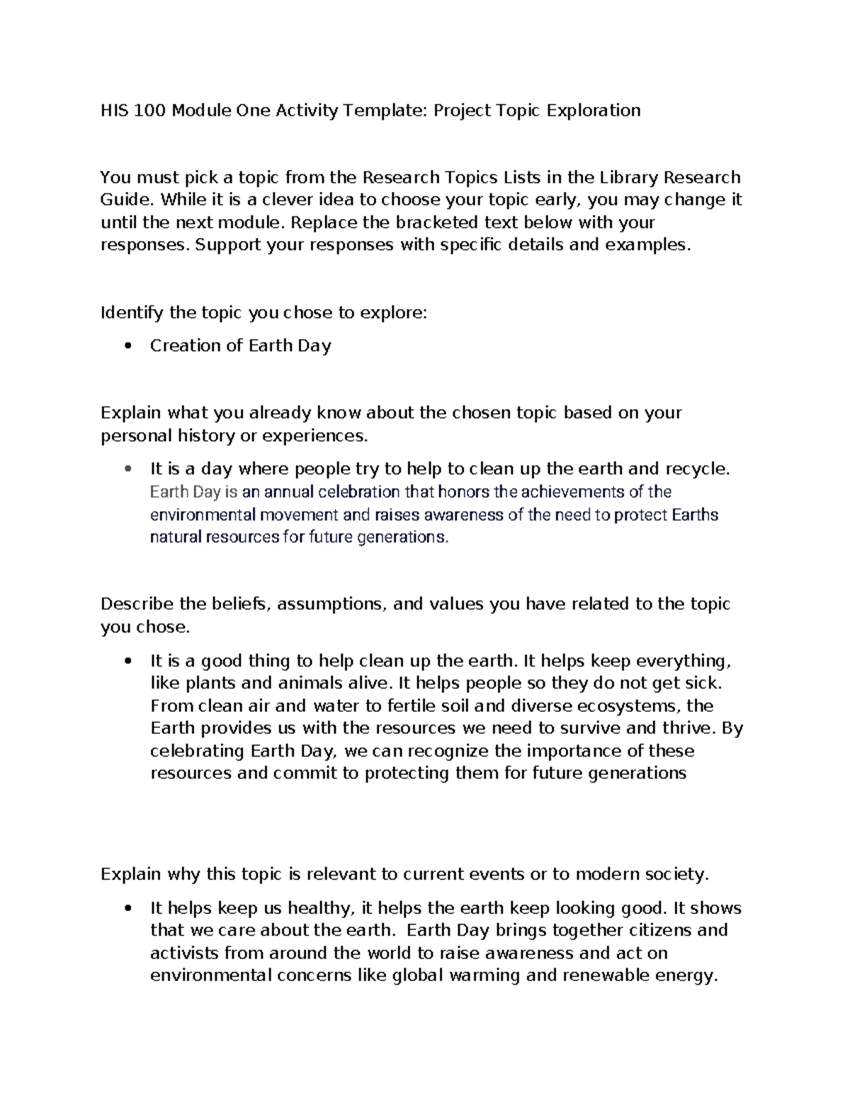 HIS 1-2 Module One Activity Template Project Topic F - HIS 100 Module ...
