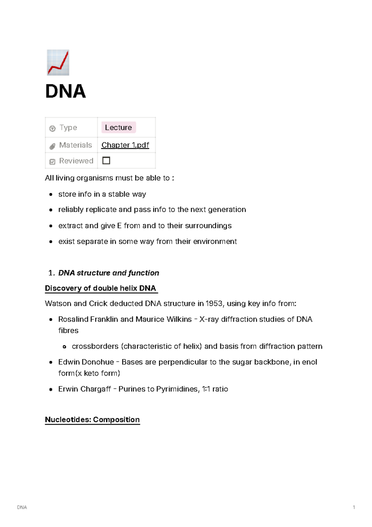 DNA - Dna - 📈 DNA Type Lecture Materials Chapter 1 Reviewed All living ...