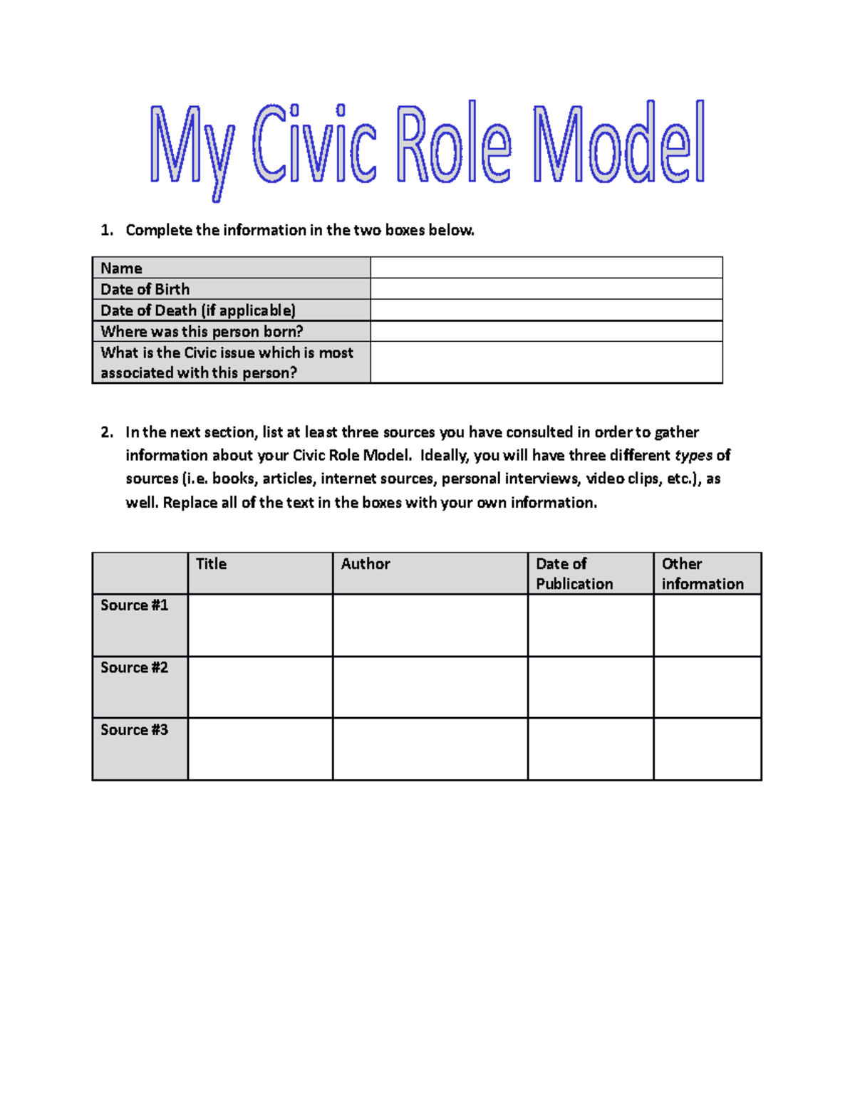 CIV-201 Civic Role Model Assignment Guide and Template - Studocu