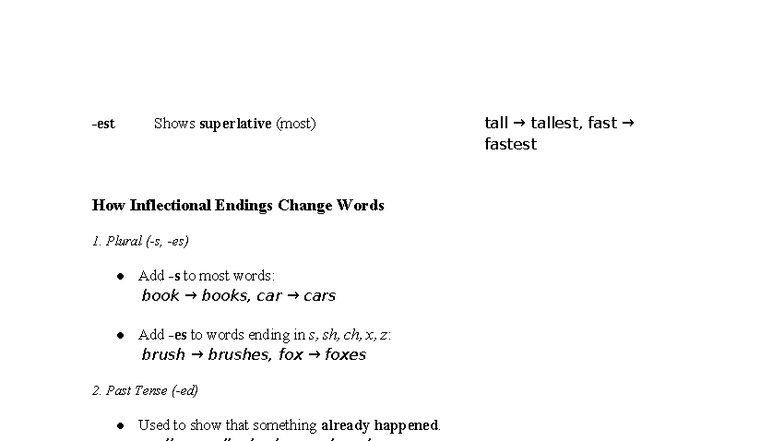 Inflectional Endings: Understanding Changes in Words - Additional Notes ...