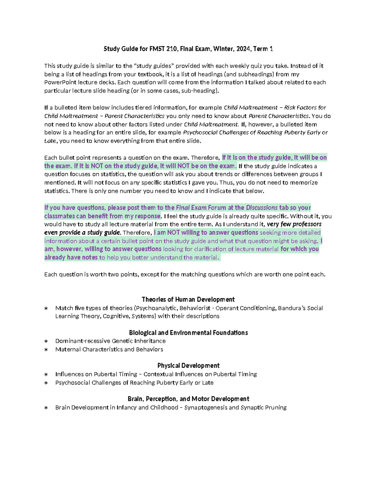 210 Study Guide Final Exam - Study Guide for FMST 210, Final Exam ...