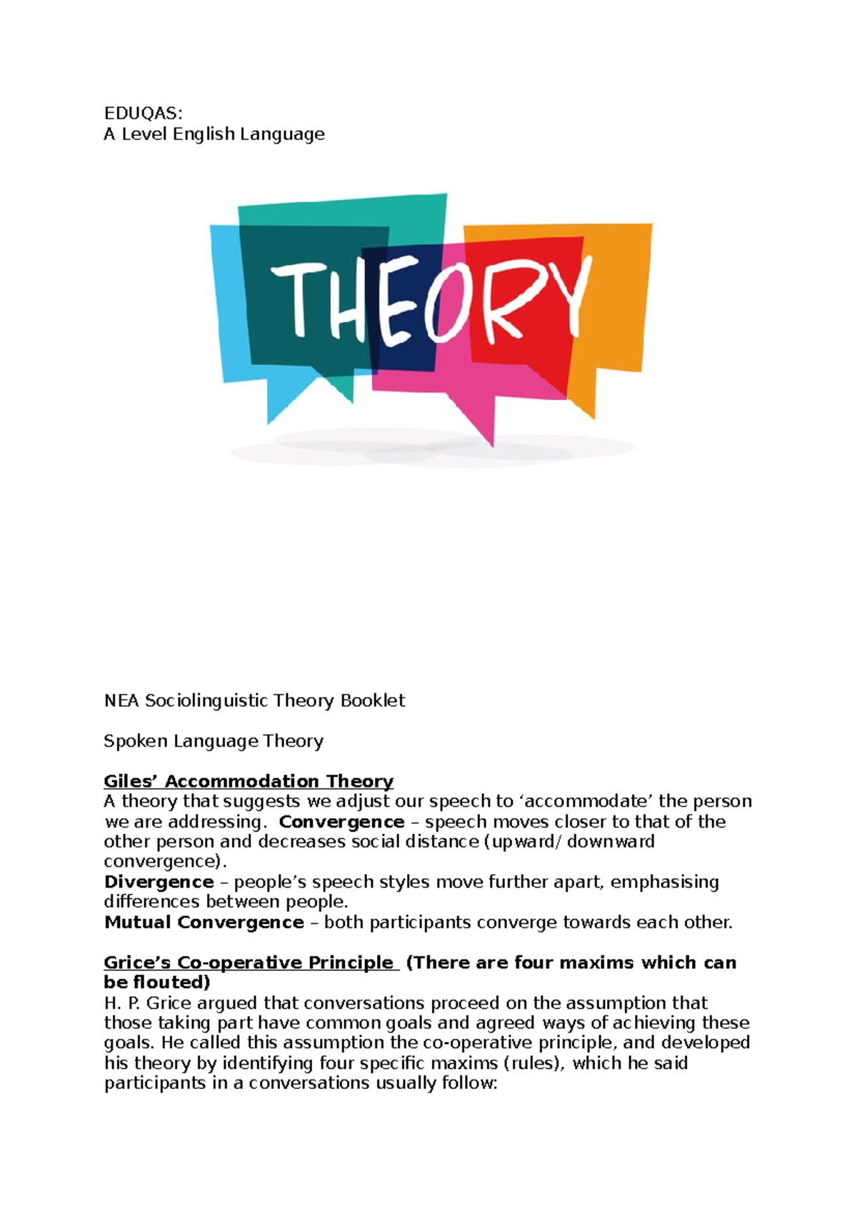 EDUQAS: A level English language NEA spoken language theory booklet ...