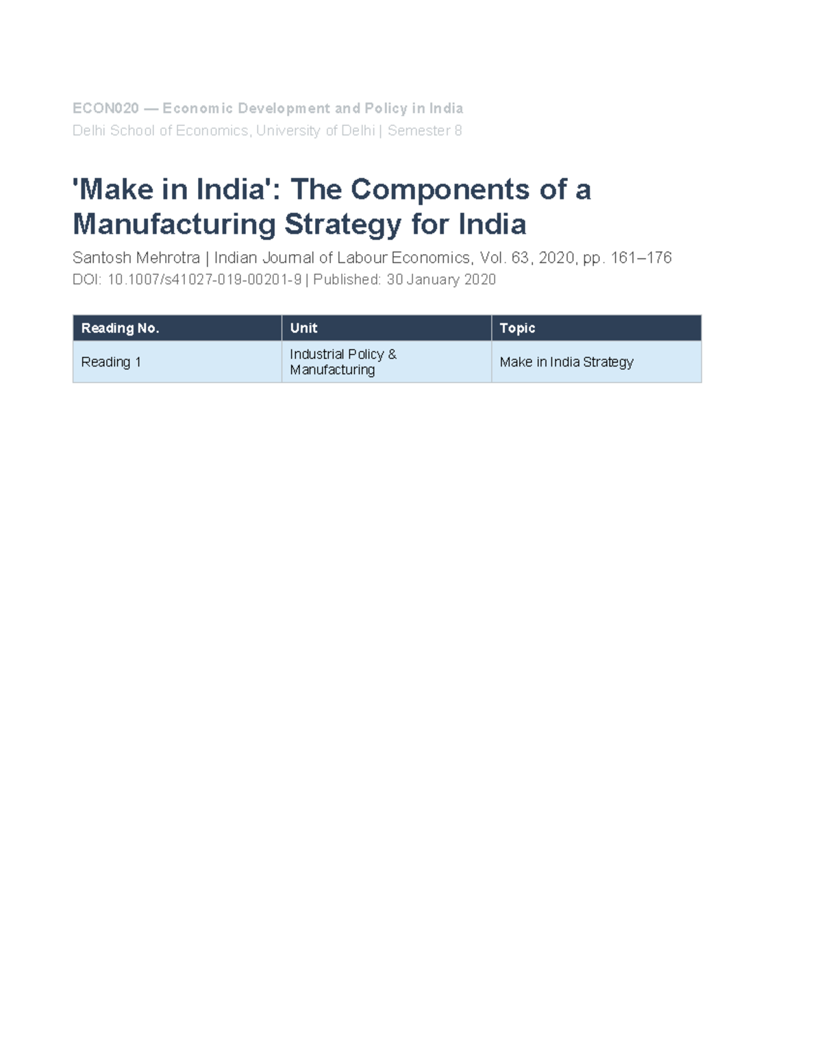 ECON020 Final Exam Study Guide: Manufacturing Strategy in India - Studocu