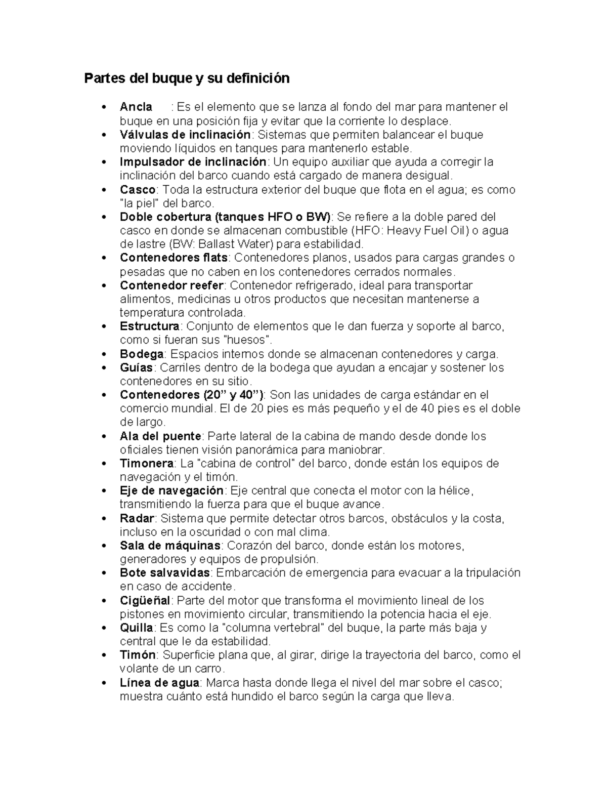 Partes del Buque y su Definición: Guía Completa - Studocu