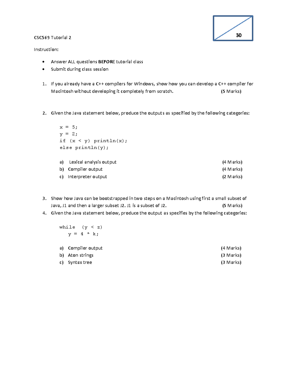 CSC569 Tutorial 2 - C++ and Java Compiler Exercises - Studocu
