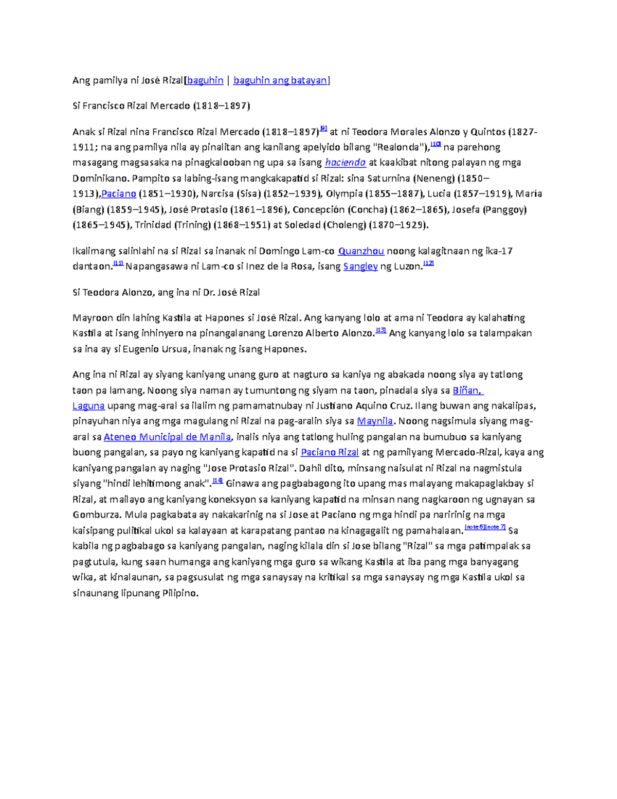 Pamilya at Nakatagong Kahalagahan ni José Rizal: Isang Pagsusuri - Studocu