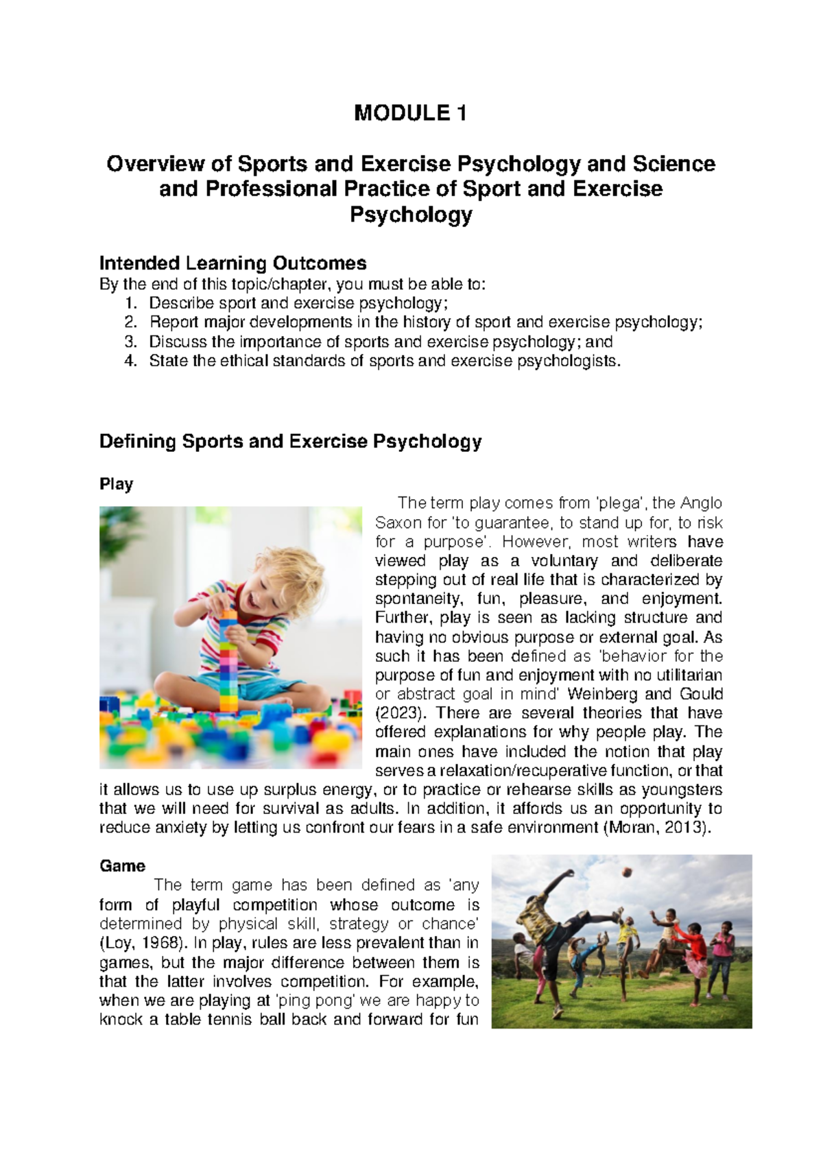 Module-1 - Please read carefully - MODULE 1 Overview of Sports and ...