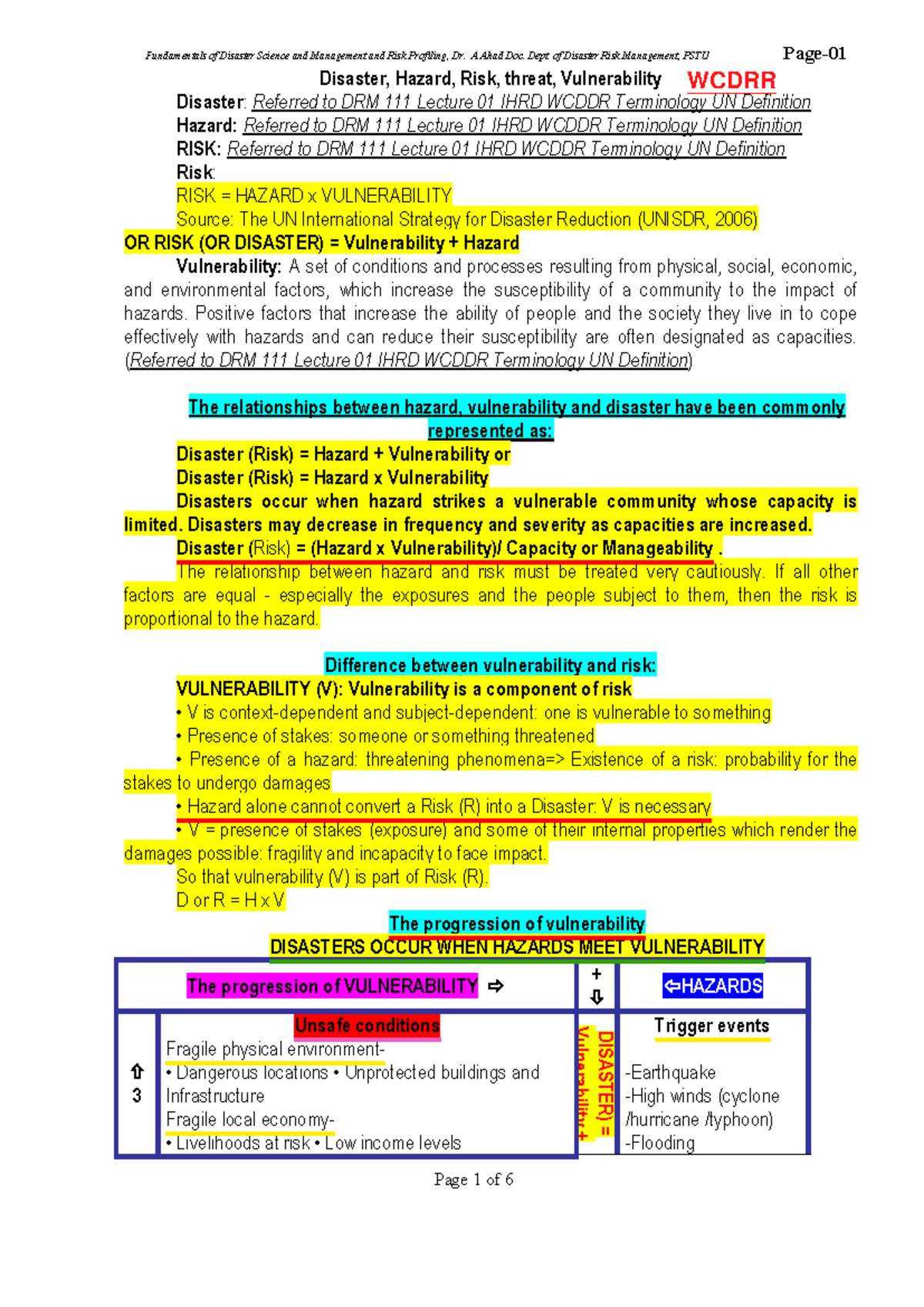 DRM Lecture 01: Fundamentals of Disaster Science & Risk Profiling - Studocu