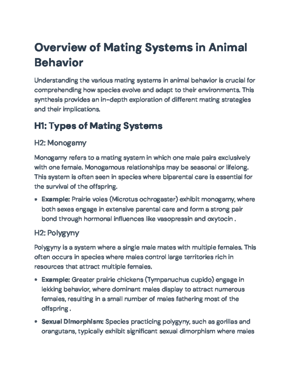 Overview of Mating Systems in Animal Behavior (Course Code: BIOL101 ...