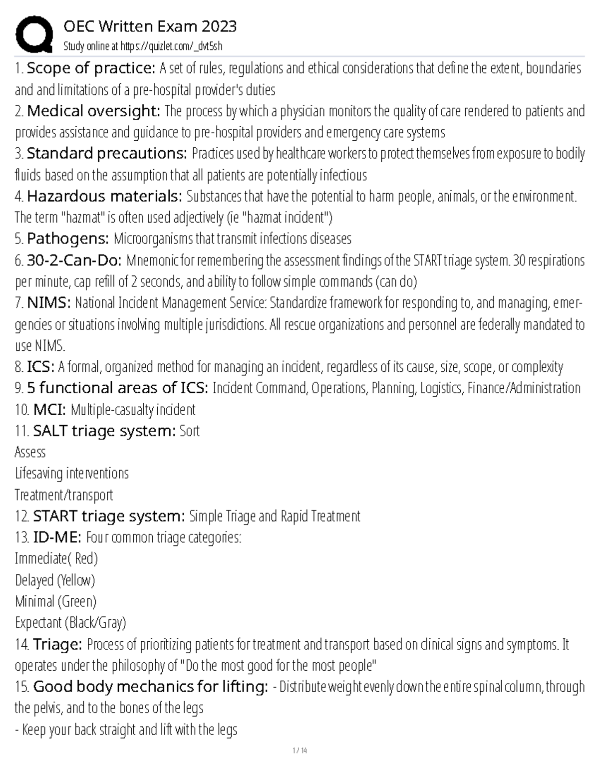 OEC Written Exam 2023 Study Guide: Key Concepts and Terms - Studocu