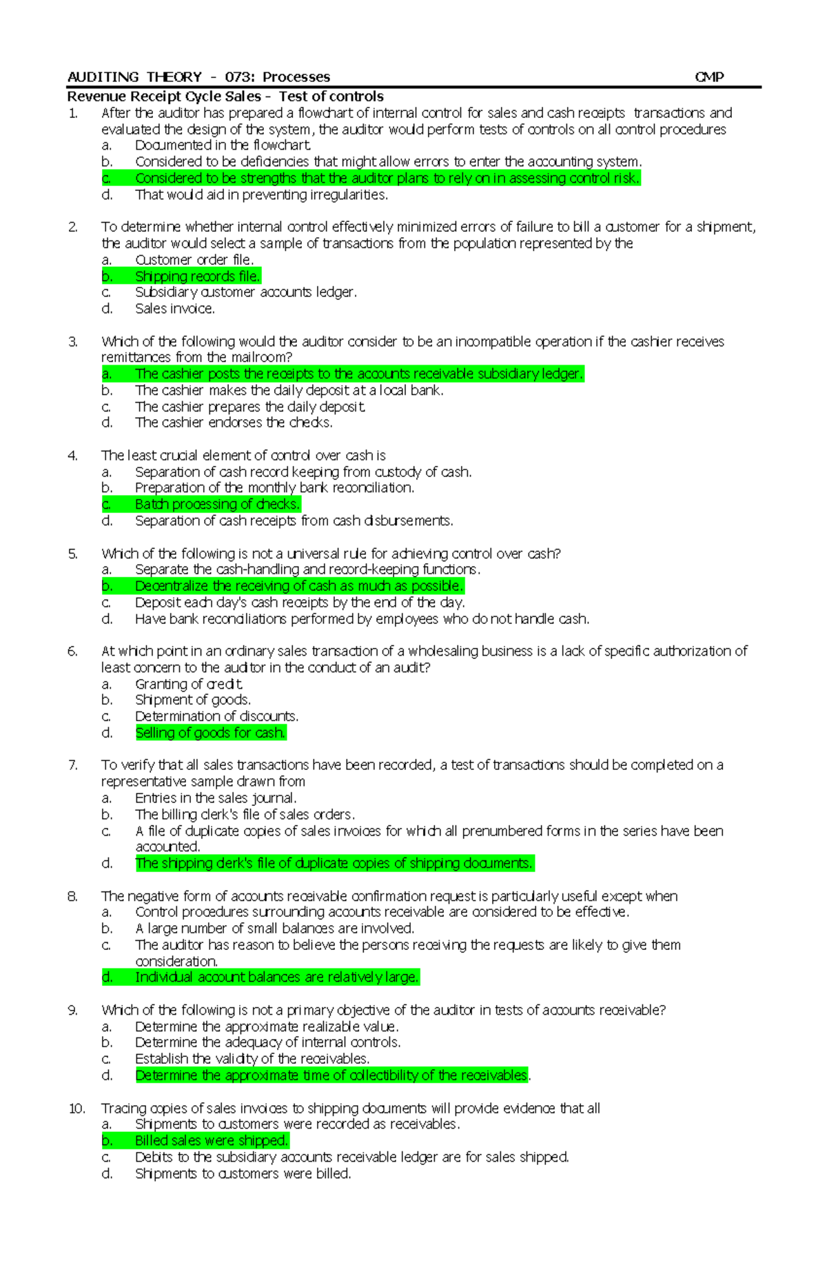 Lecture on Audit of Receivables - Controls in Revenue Receipt Cycle ...