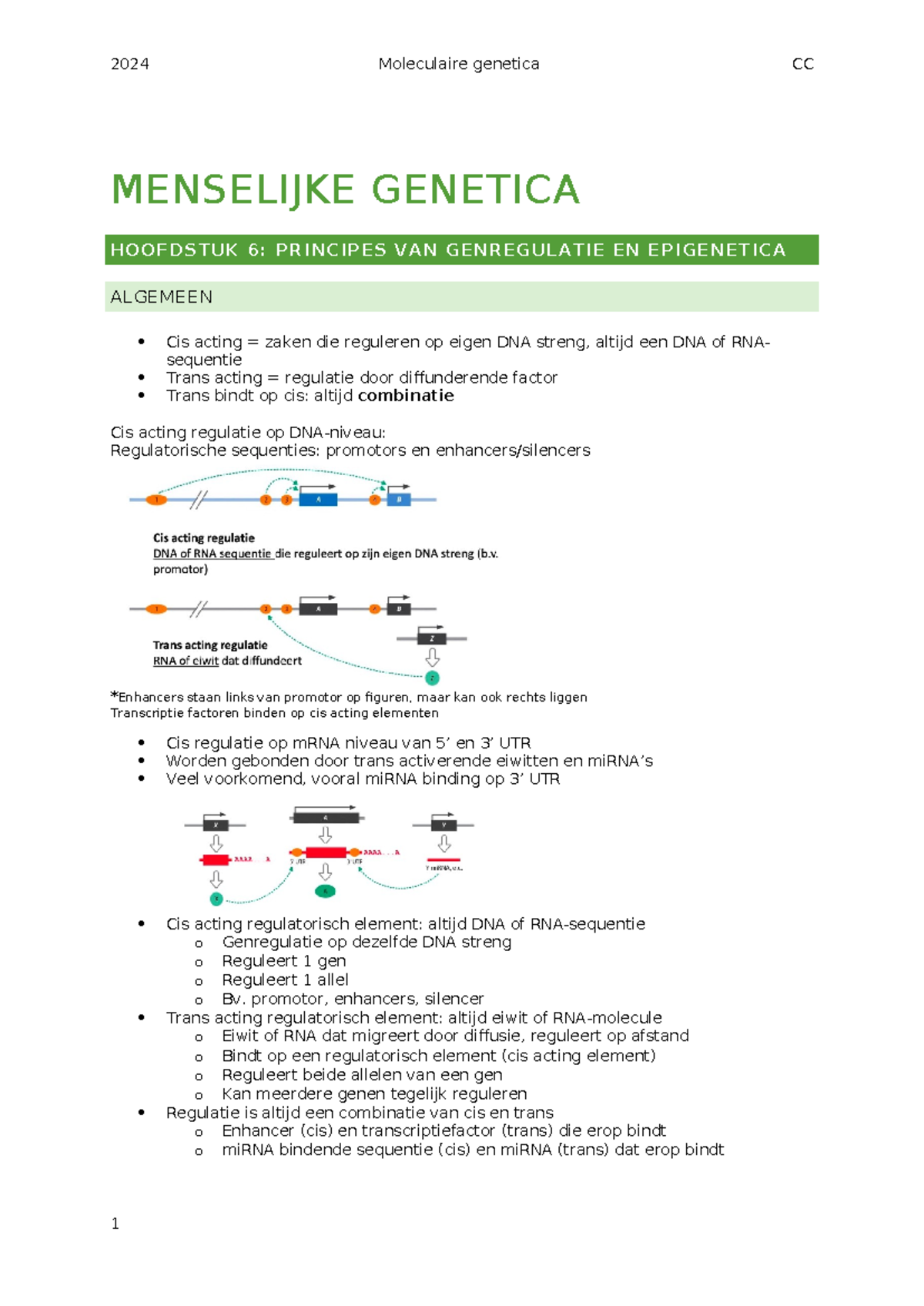 2024 Moleculaire genetica Samenvatting Hoofdstuk 6: Genregulatie en ...