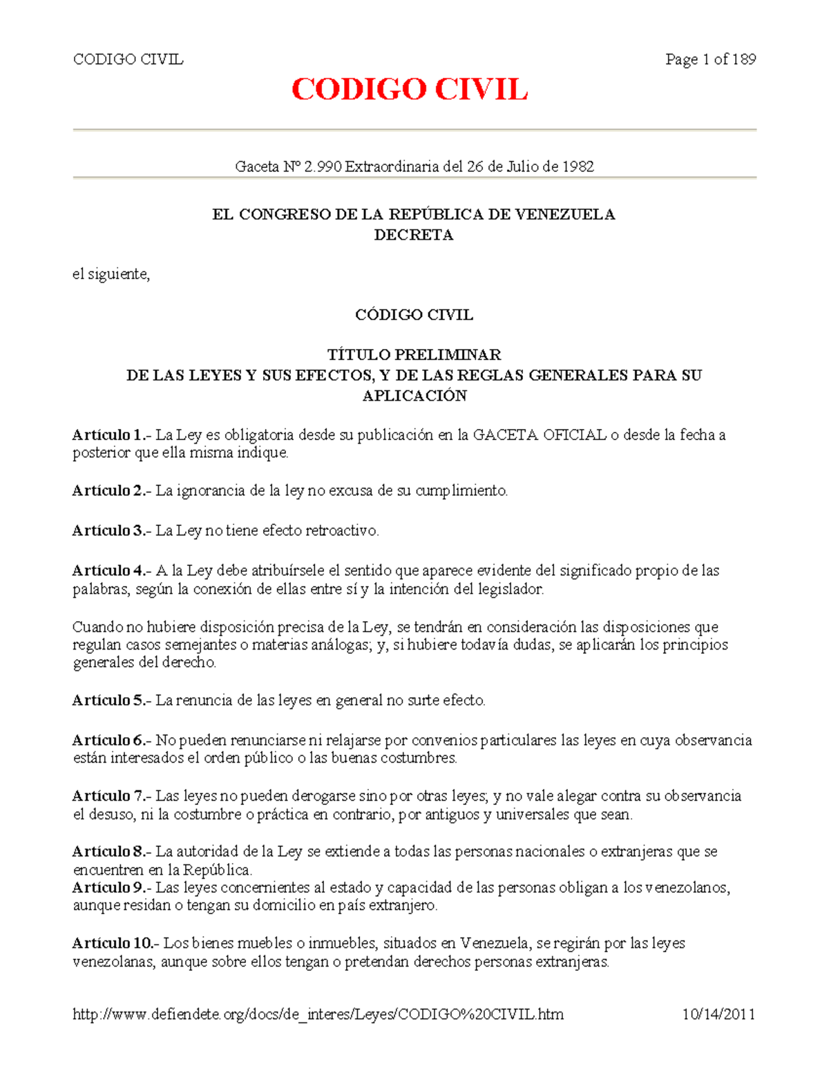 Código Civil Venezolano Vigente y Modificado (Gaceta Nº 2.990) - Studocu