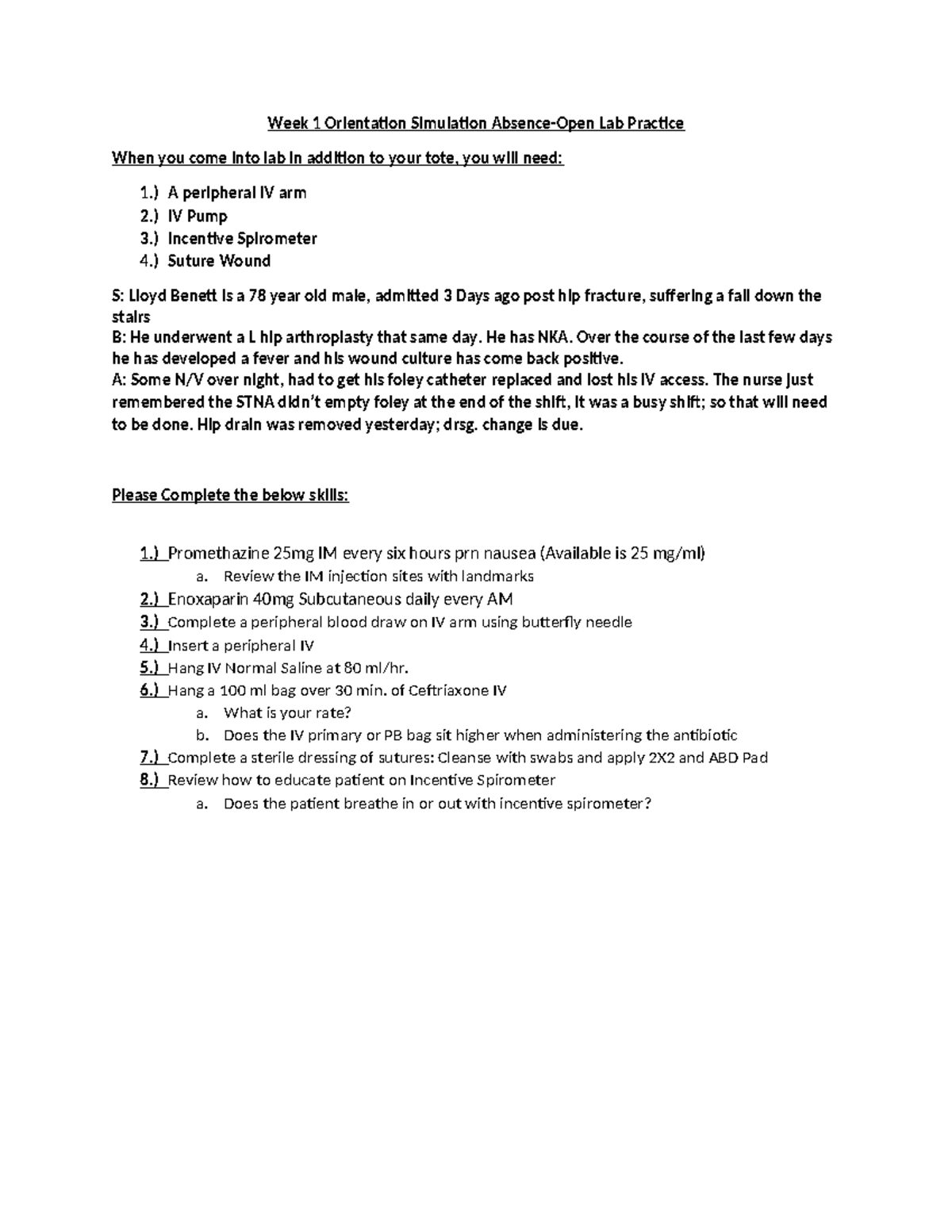 Week 3 1250 Orientation Simulation Absence(1)1 - Week 1 Orientation ...