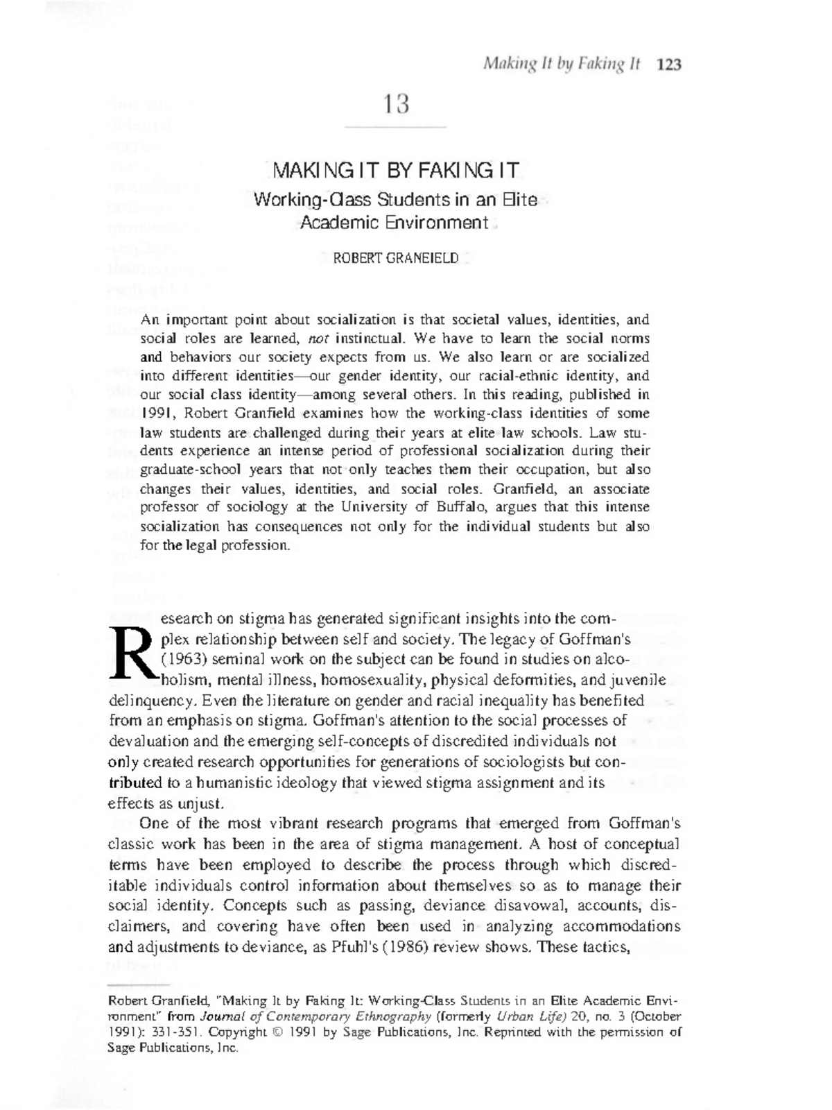 Making It by Faking It: Class Identity of Working-Class Law Students ...