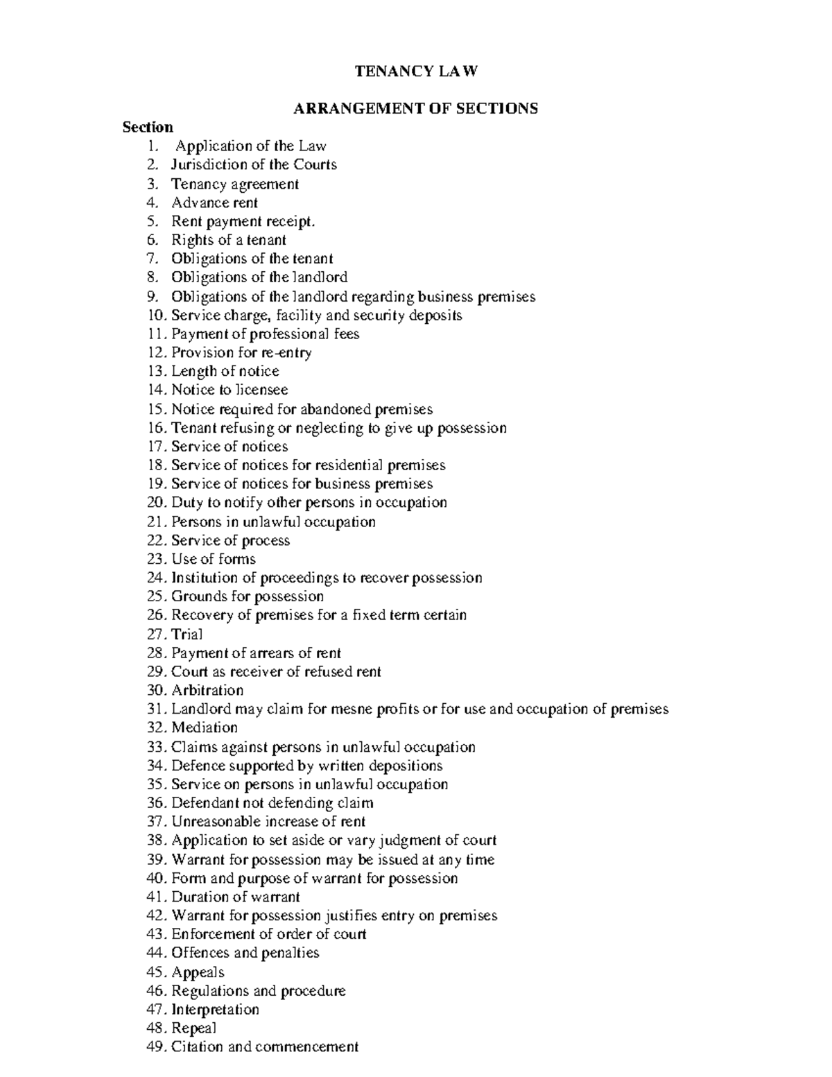Tenancy-Law - Lagos Tenancy Law - TENANCY LAW ARRANGEMENT OF SECTIONS ...