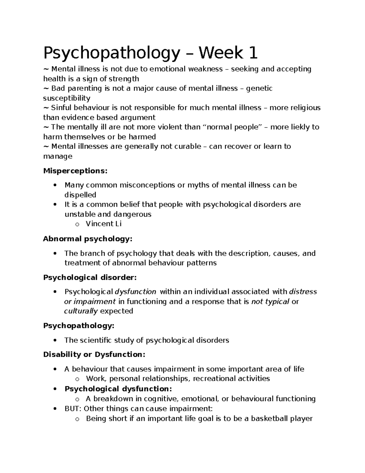 Psychopathology 101: Understanding Mental Illness Myths and Facts - Studocu