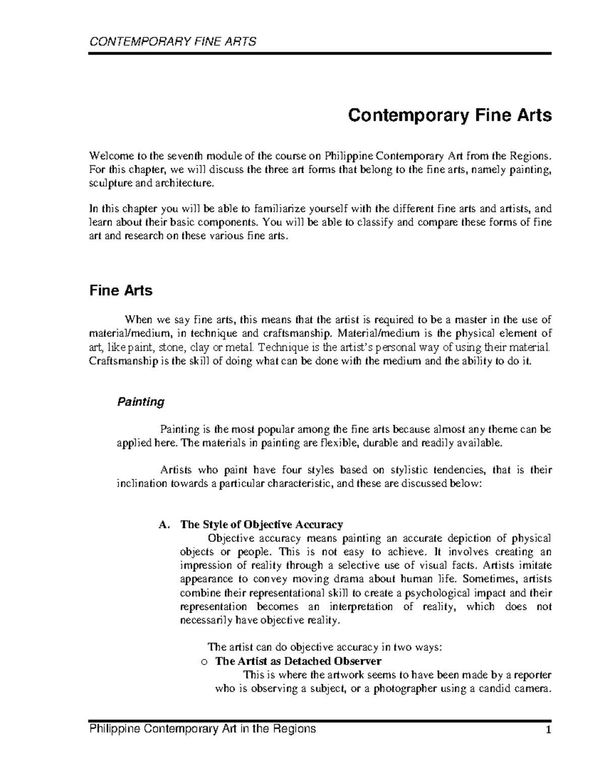 Week 011-Course Module Contemporary Fine Arts - CONTEMPORARY FINE ARTS ...