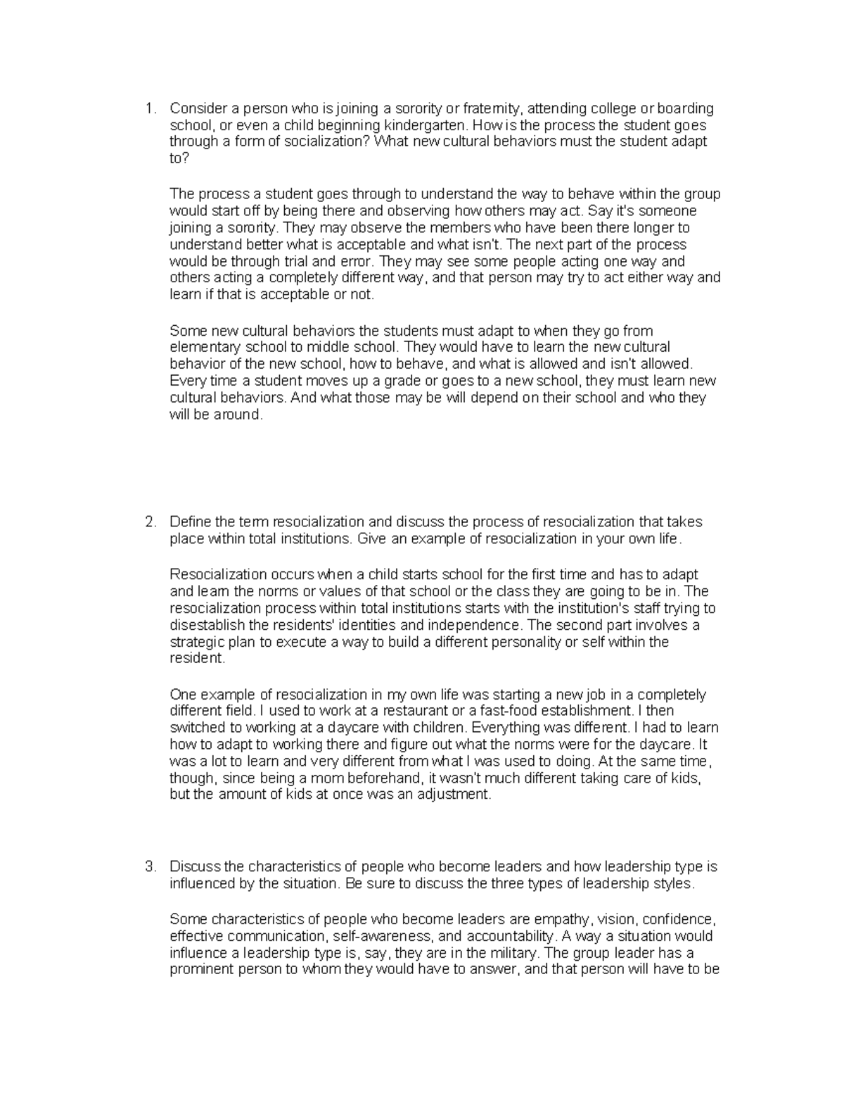 Sociology Lesson 4: Socialization, Resocialization, and Leadership ...