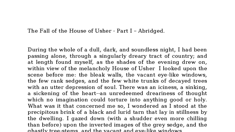 The Fall of the House of Usher (ENG 101) - Abridged Analysis - Studocu