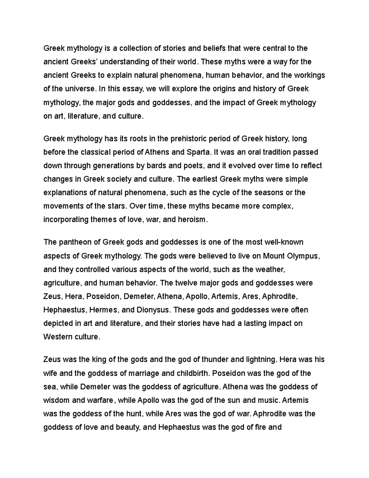 Studoc-7 - Greek Mythology: Origins, Gods, and Cultural Impact Essay ...