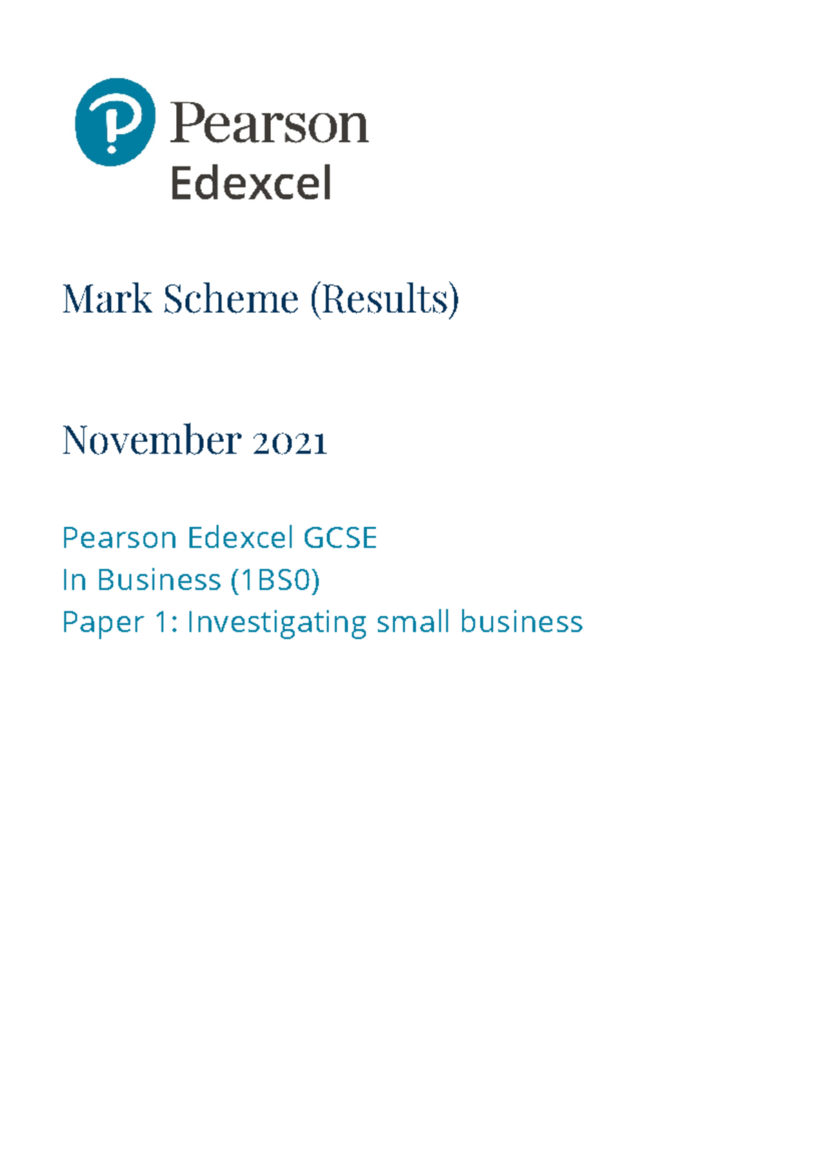 Mark Scheme (Results) Nov 2021 Pearson Edexcel GCSE In Business (1BS0 ...