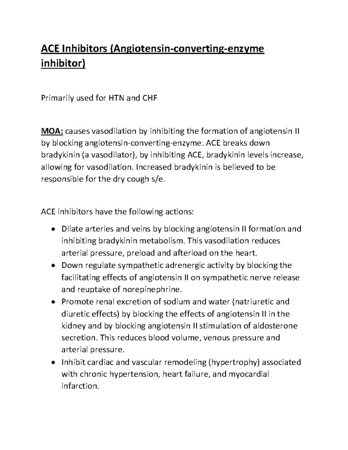 ACE Inhibitors - MOA, SE, CI, Indications, Drug Names, etc. - ACE ...