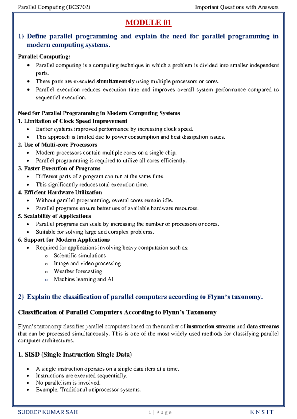 Parallel Computing (BCS702) Important Questions & Answers for Easy ...