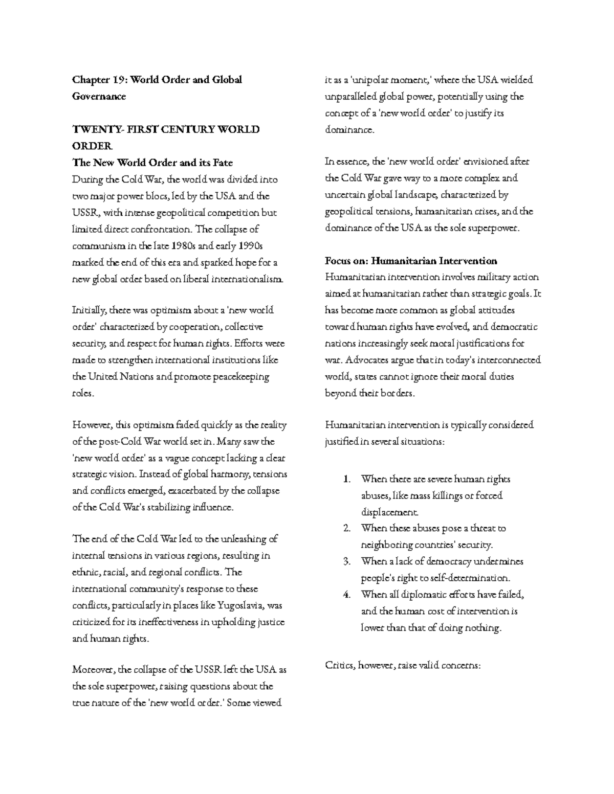 Chapter 19 - The New World Order and Global Governance Dynamics - Studocu