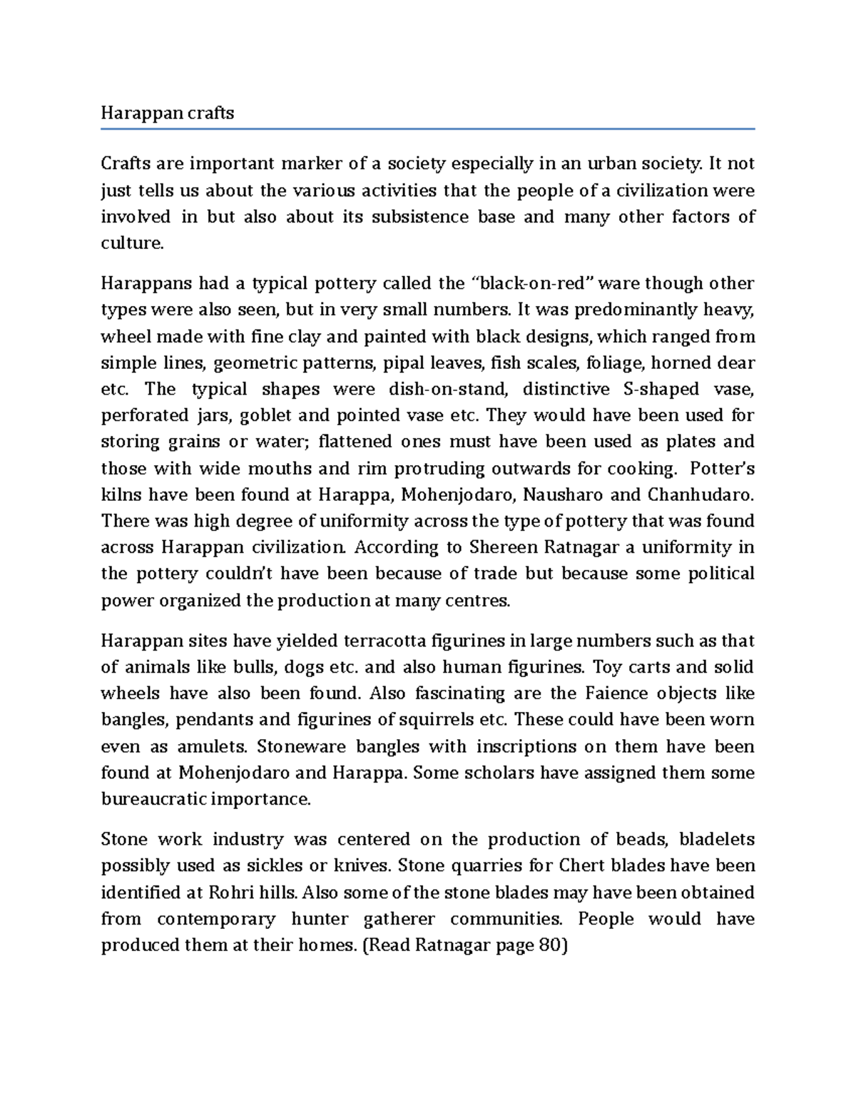 Harappan Crafts: Insights into Urban Society and Culture - Studocu