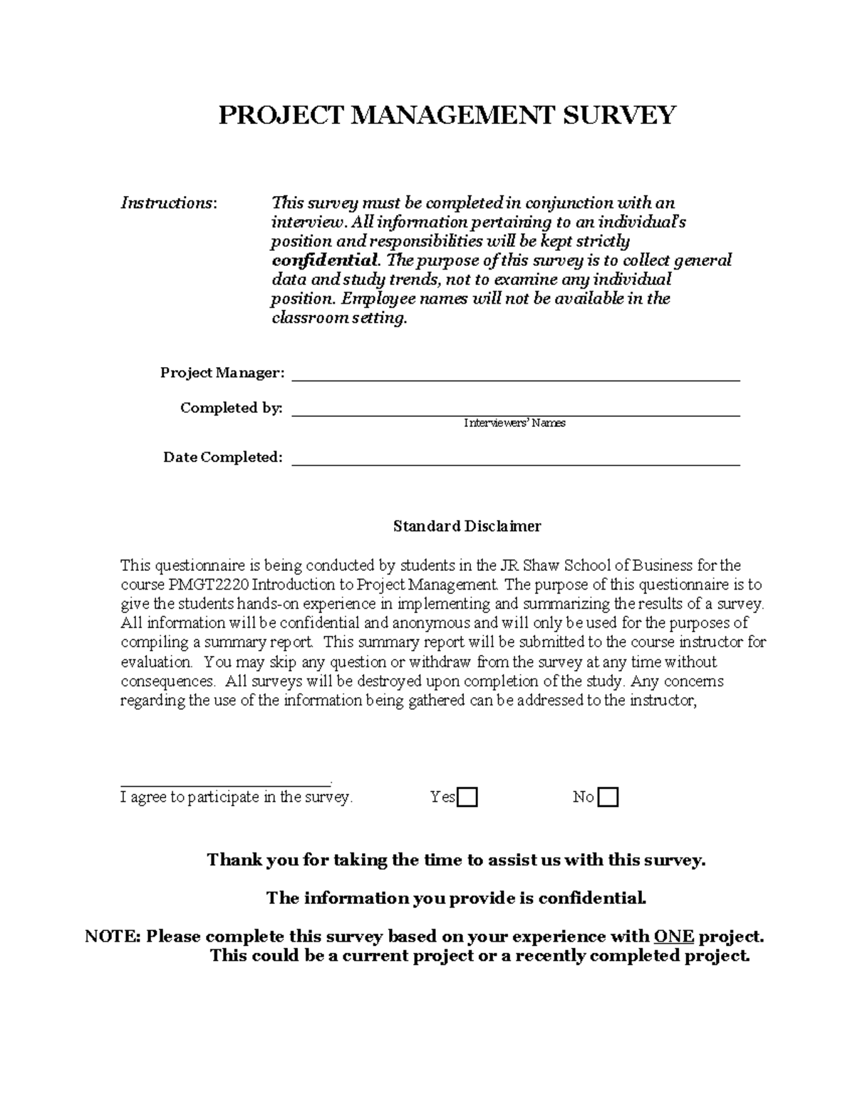 PMGT2220 Project Management Survey - Hard Copy Submission Guide - Studocu