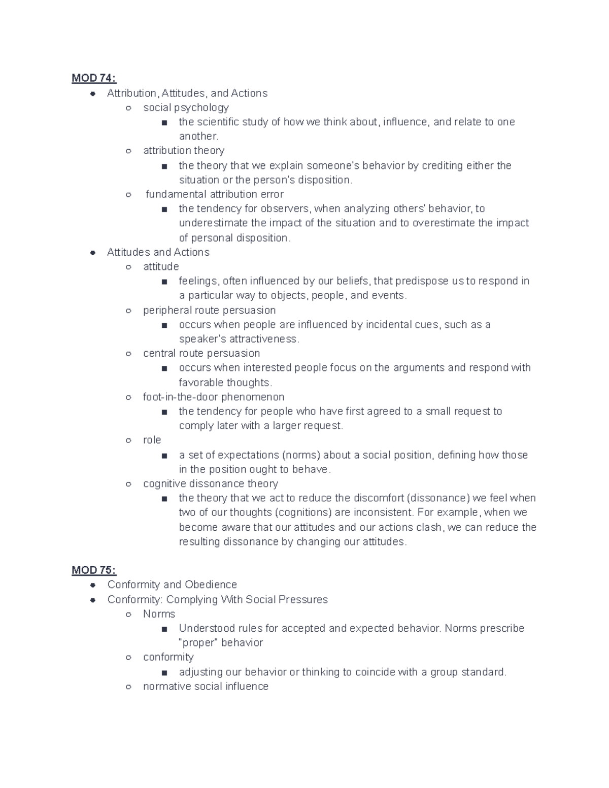 Psychology Notes: Attribution, Attitudes, Conformity (Mod 74-75) - Studocu