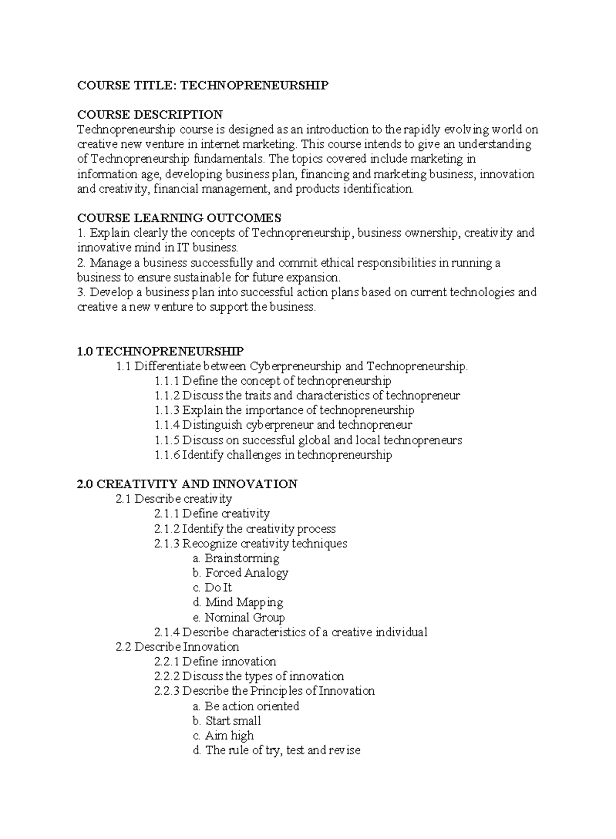 TECH 101: Intro to Technopreneurship - Key Topics Overview - Studocu