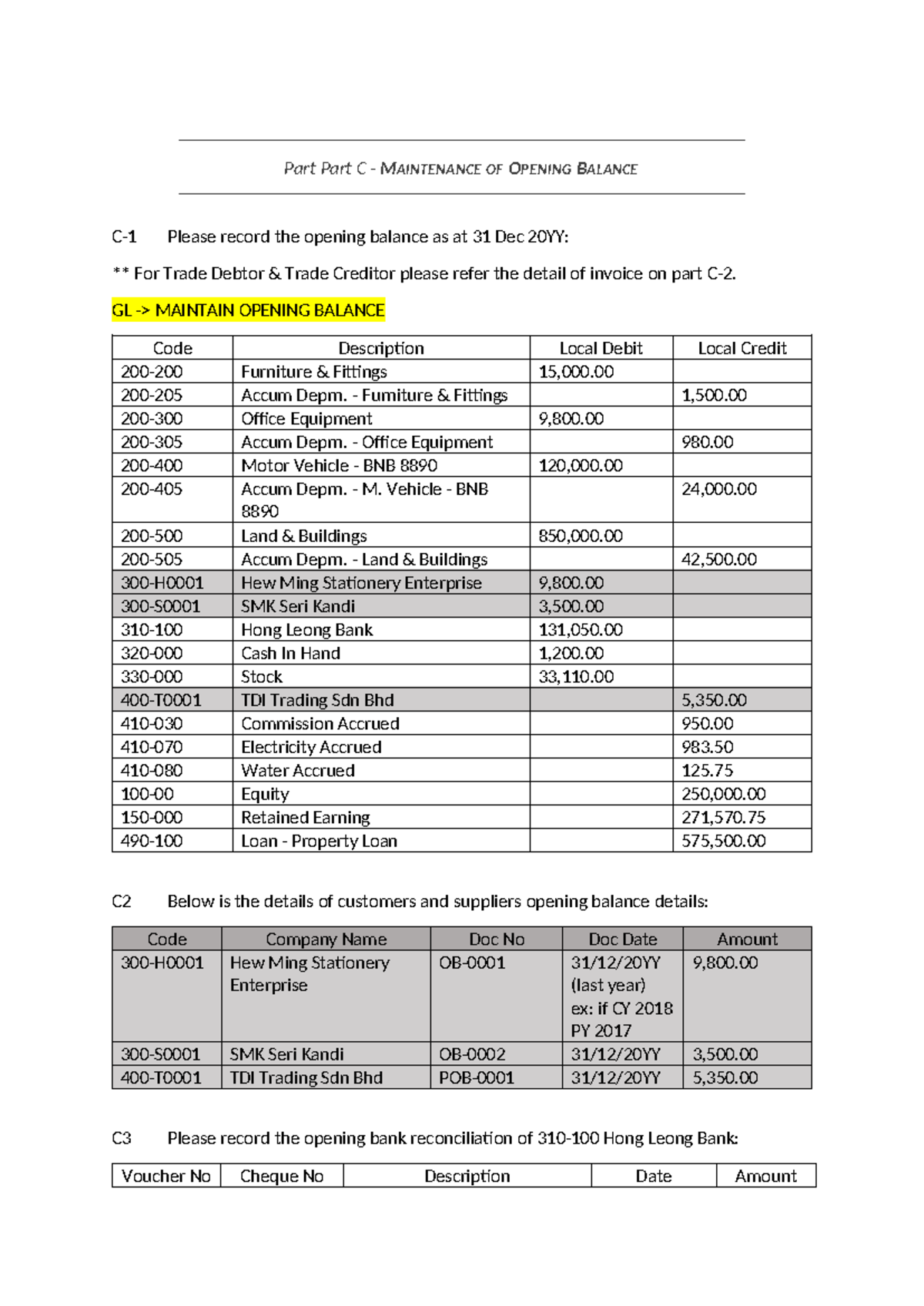 Tutorial 2: SQL Opening Balance Maintenance & Transactions Guide - Studocu
