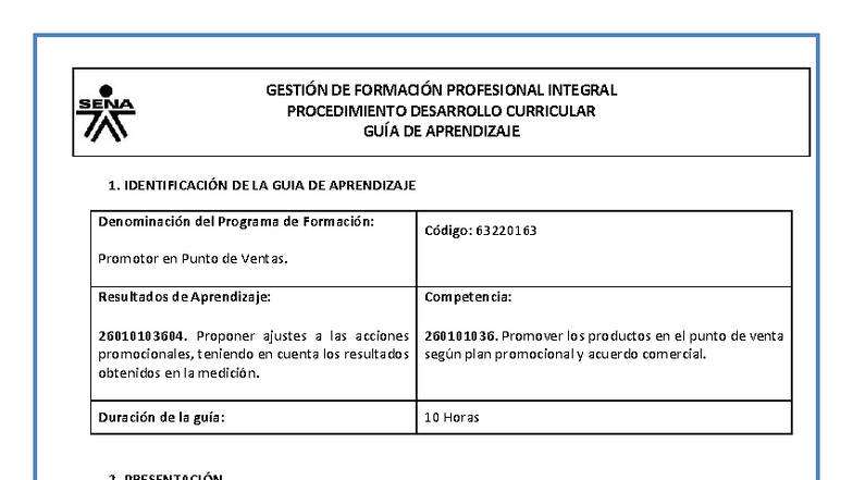 Guía de Aprendizaje 63220163: Promotor en Punto de Ventas - Studocu