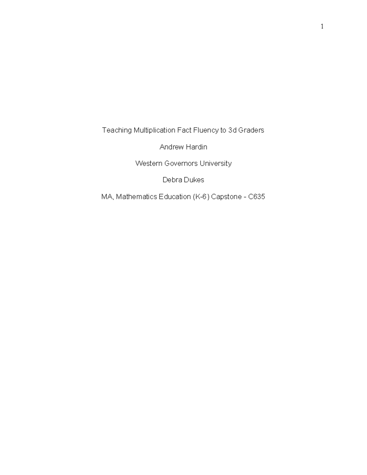 C635 Capstone: Enhancing 3rd Grade Multiplication Fluency with ...