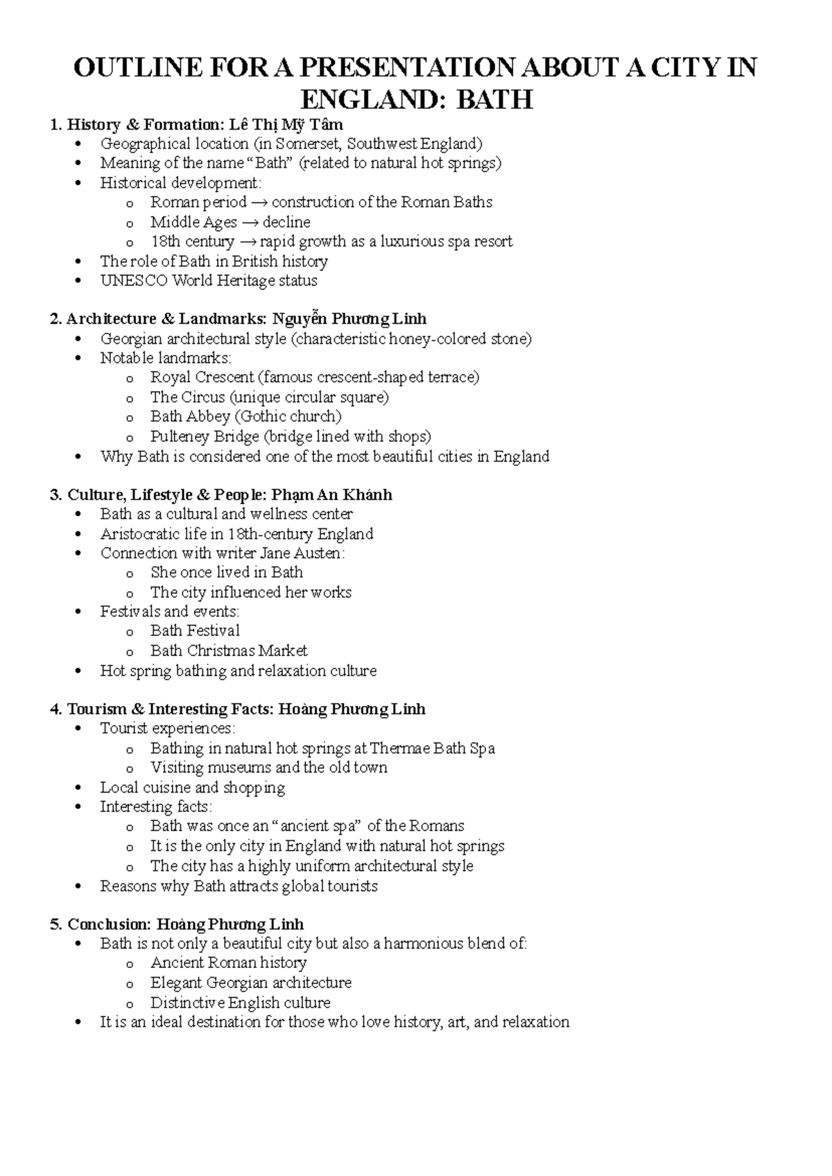 Outline for a Presentation on Bath: History, Architecture & Culture ...