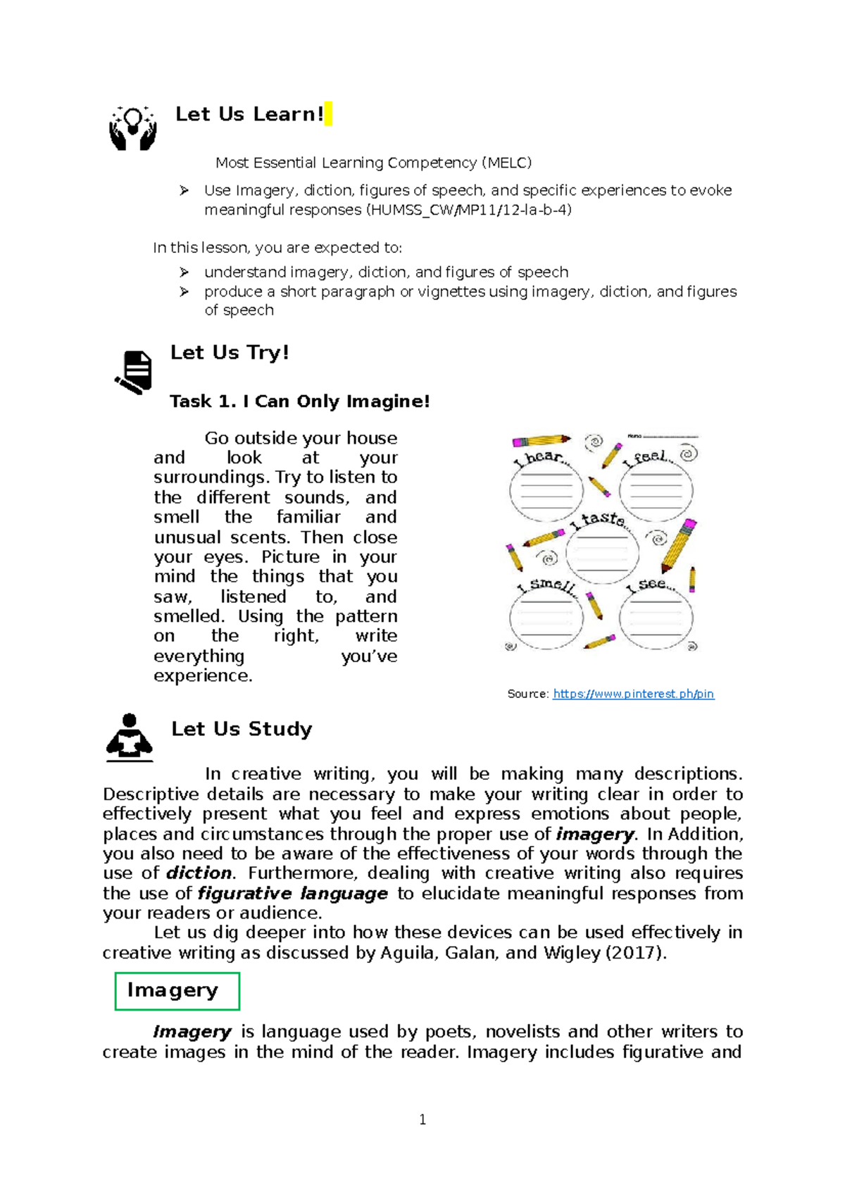 Creative Writing Module 1 - Let Us Learn! Most Essential Learning ...