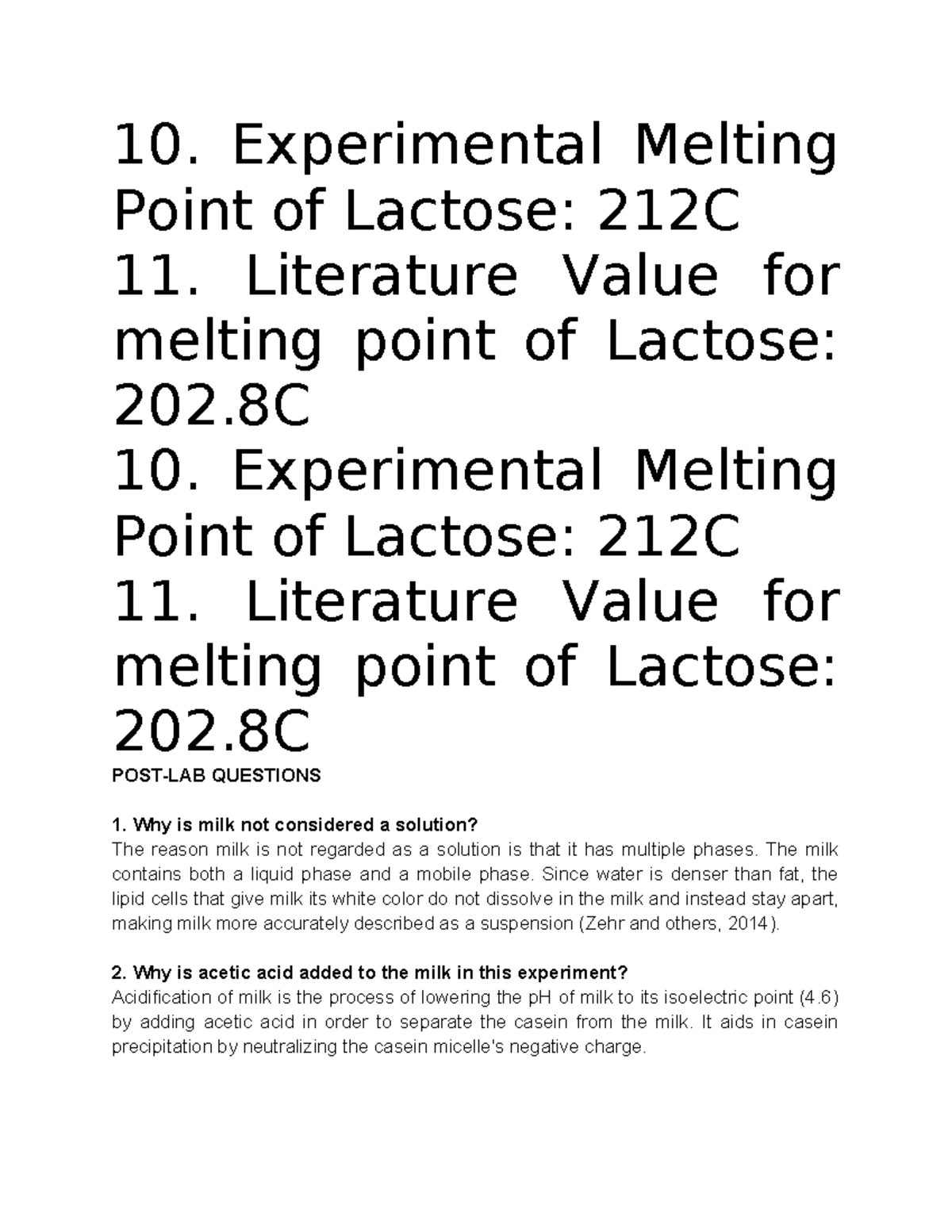 Experiment 3 biochem post lab questions - 10. Experimental Melting ...