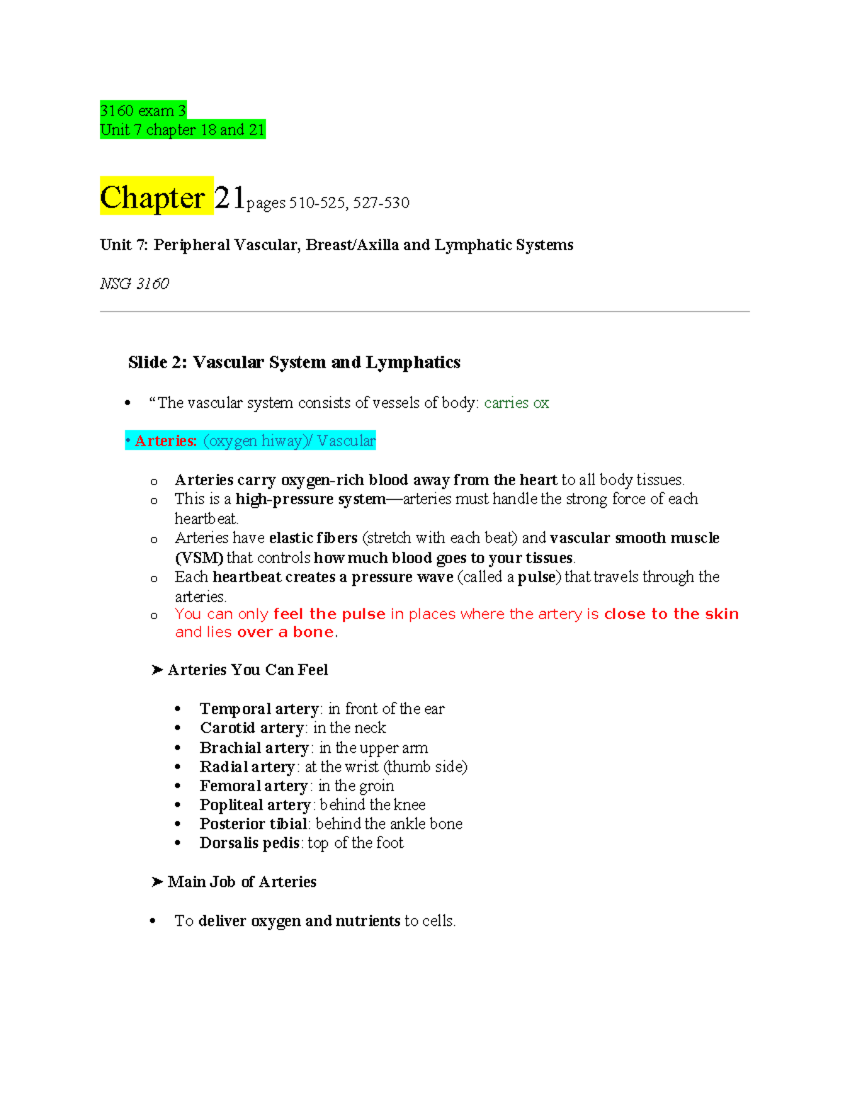 NSG 3160 Final Exam Study Guide: Peripheral Vascular & Lymphatic Systems - Studocu